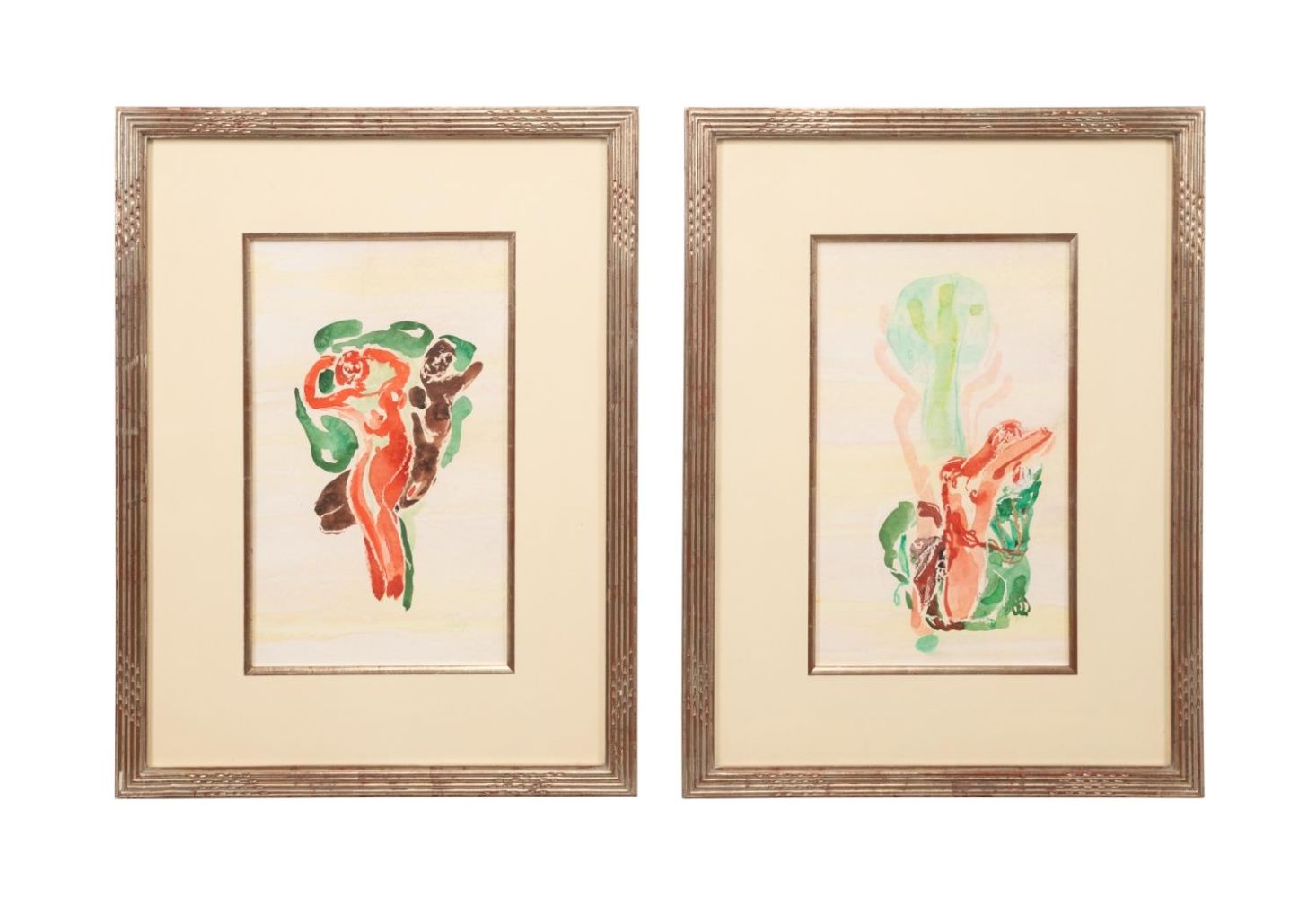Charles Keiger | TWO FIGURAL ABSTRACT WATERCOLORS (1995) | MutualArt