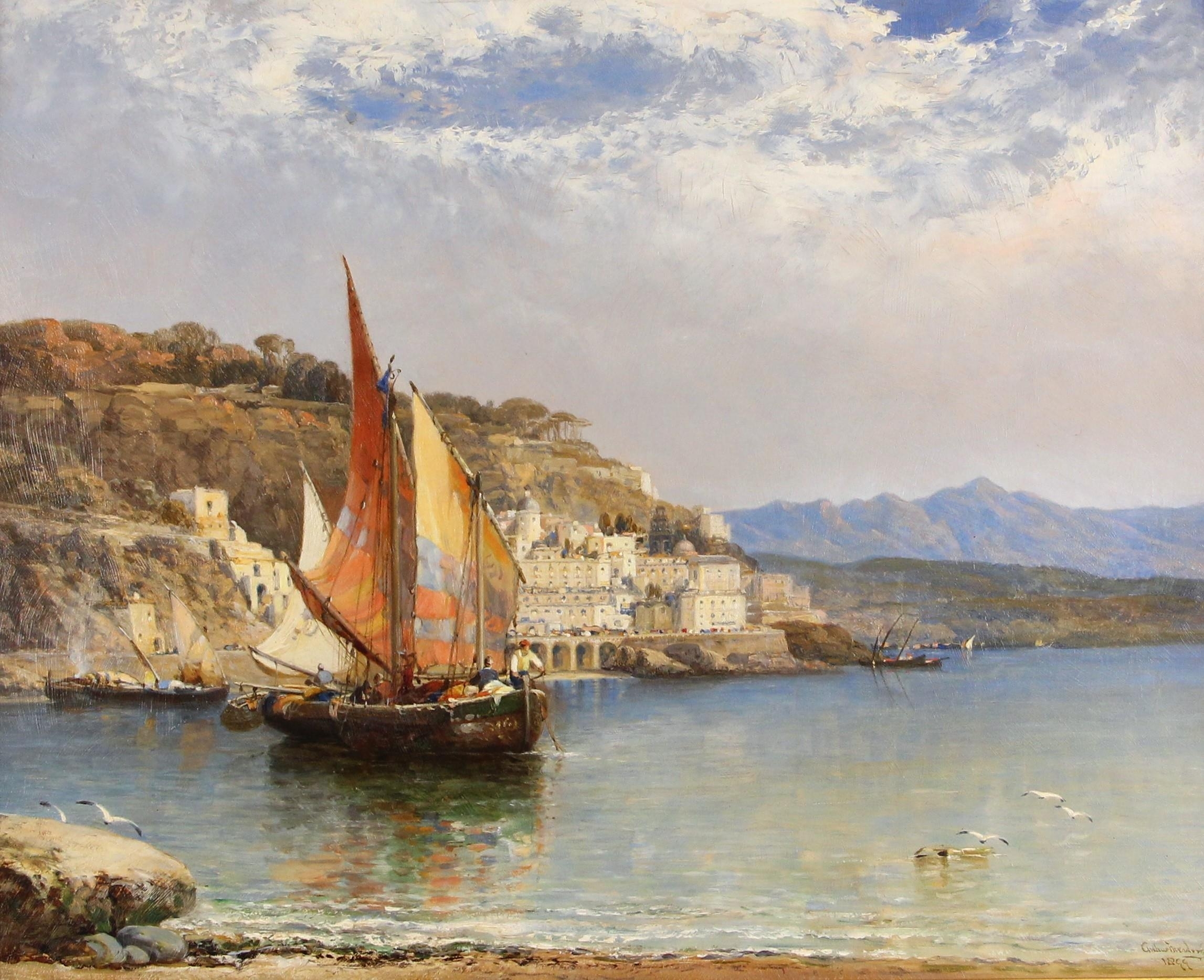 Arthur Joseph Meadows | An Italian port town landscape with fishing ...