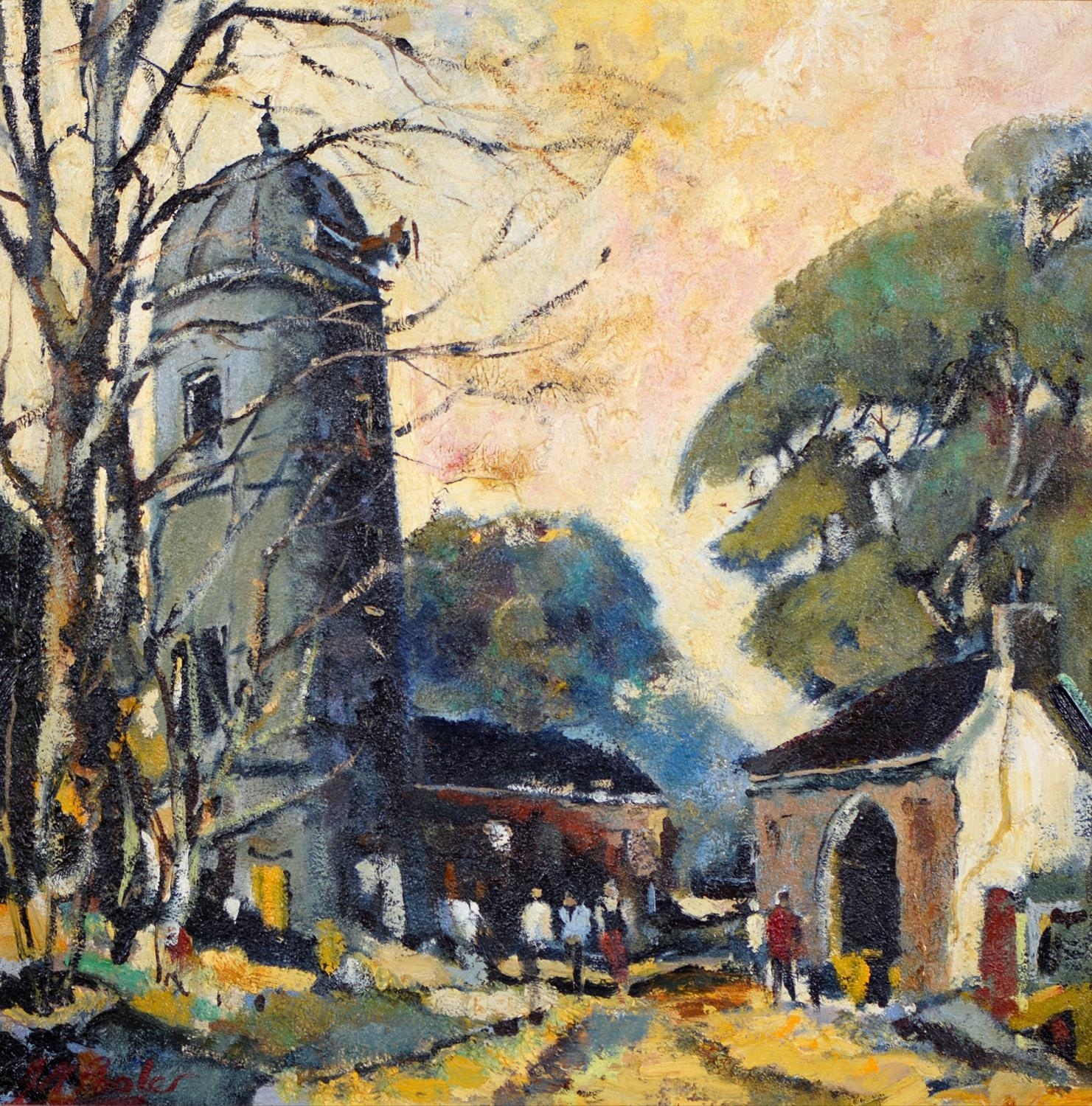 John Pooler | John Pooler,thst century - Figures by a Church (20th ...