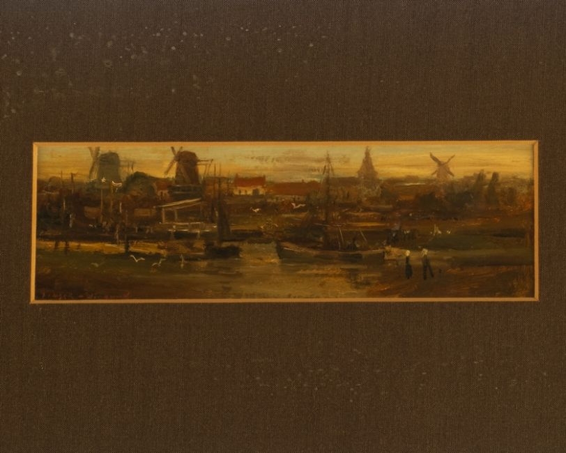 Rolf Dieter Meyer-Wiegand | Dutch harbour scene with windmills | MutualArt
