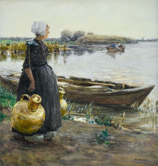 Hans Hermann | Dutch peasant woman carrying her jugs | MutualArt