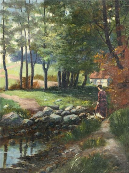 Fred Pansing | Landscape - Lady with Dog | MutualArt