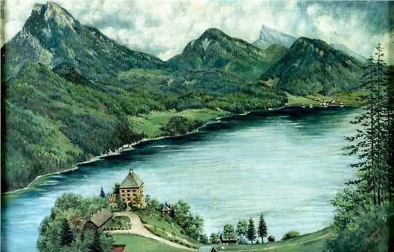Gustav von Gasteiger | Alpine Lake Landscape with House (1946) | MutualArt