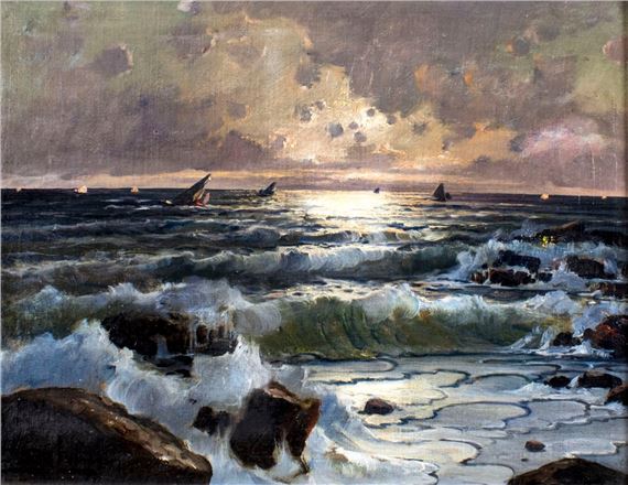 Ensel Salvi | Sunset Seascape (1949) | MutualArt