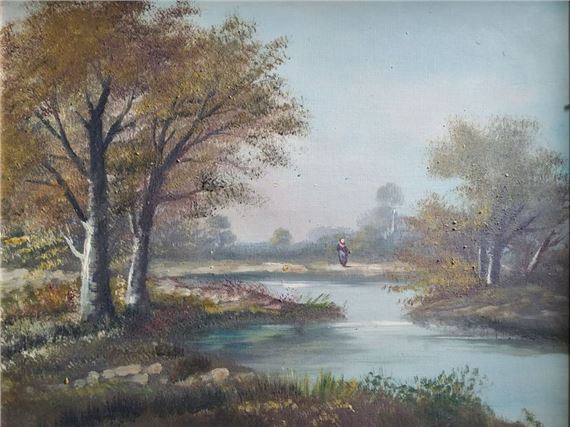 L. Henry | L. HENRY River bank Oil on canvas signed lower left 43 x 65 ...