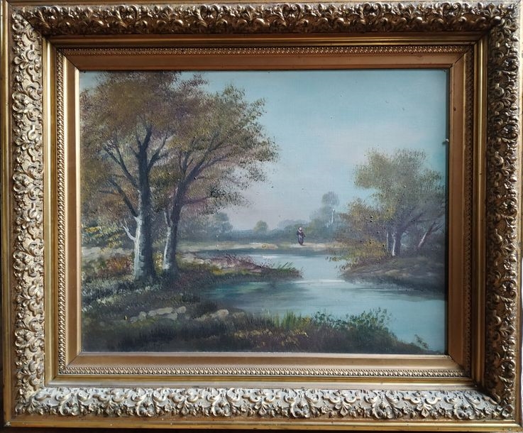 L. Henry | L. HENRY River bank Oil on canvas signed lower left 43 x 65 ...