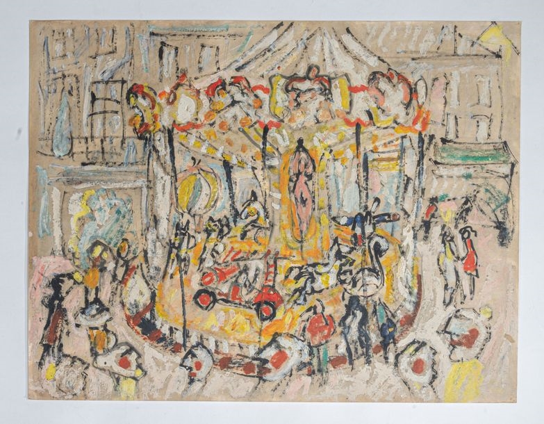 Armand Avril | Walkers and merry-go-round in the village square (2002 ...