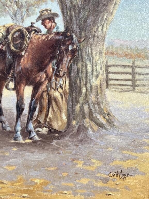 Ted Long | Ted Long Spot of Shade Cowboy Oil Painting (1932) | MutualArt