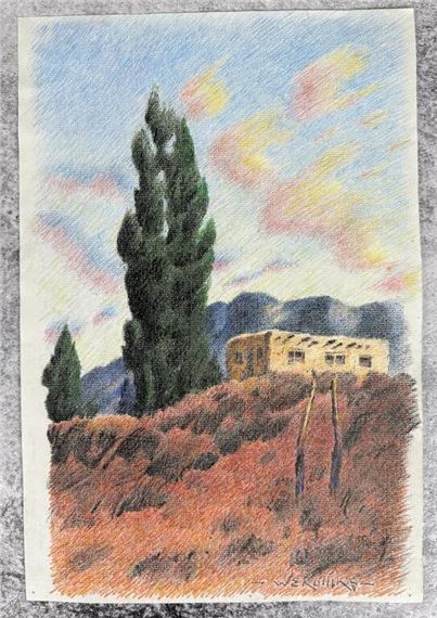 Warren E. Rollins | Warren Eliphalet Rollins Taos Pueblo Drawing ...