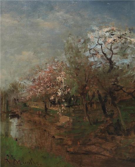 Ludwig Munthe | Park landscape with cherry blossom trees | MutualArt