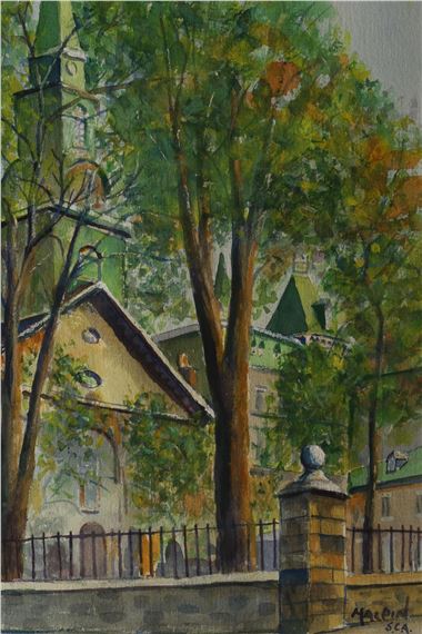 James Halpin | Village Watercolour Landscape depicting a church | MutualArt