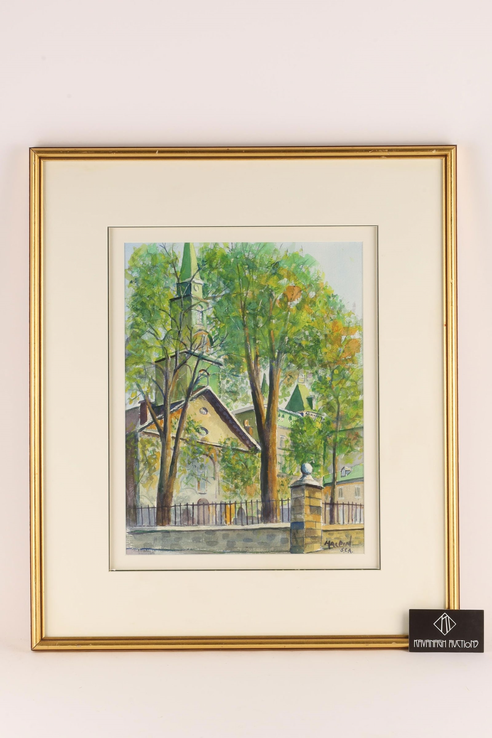 James Halpin | Village Watercolour Landscape depicting a church | MutualArt