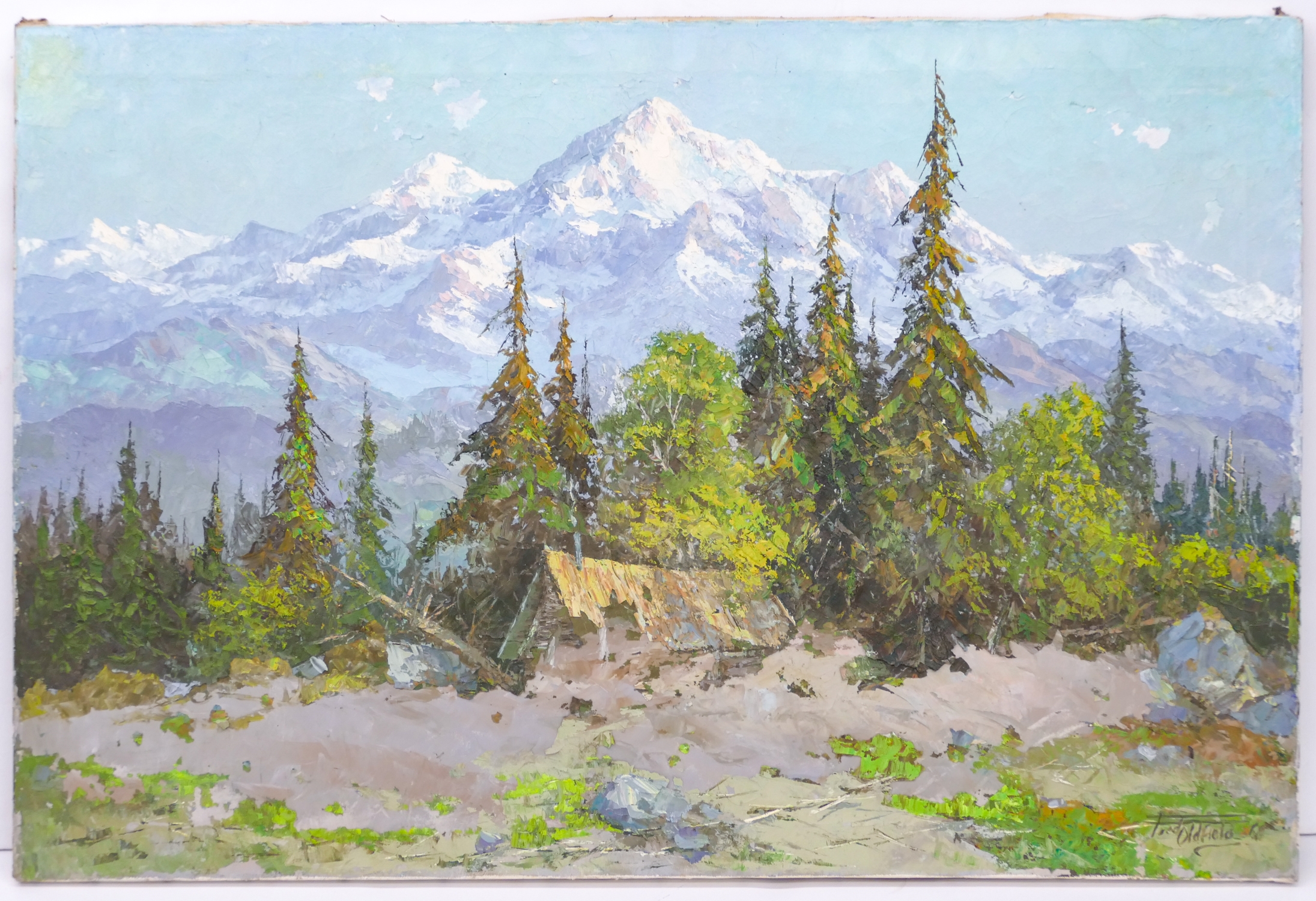 Fred Oldfield | Fred Oldfield ''Cabin under Mountains'' Oil on Canvas ...