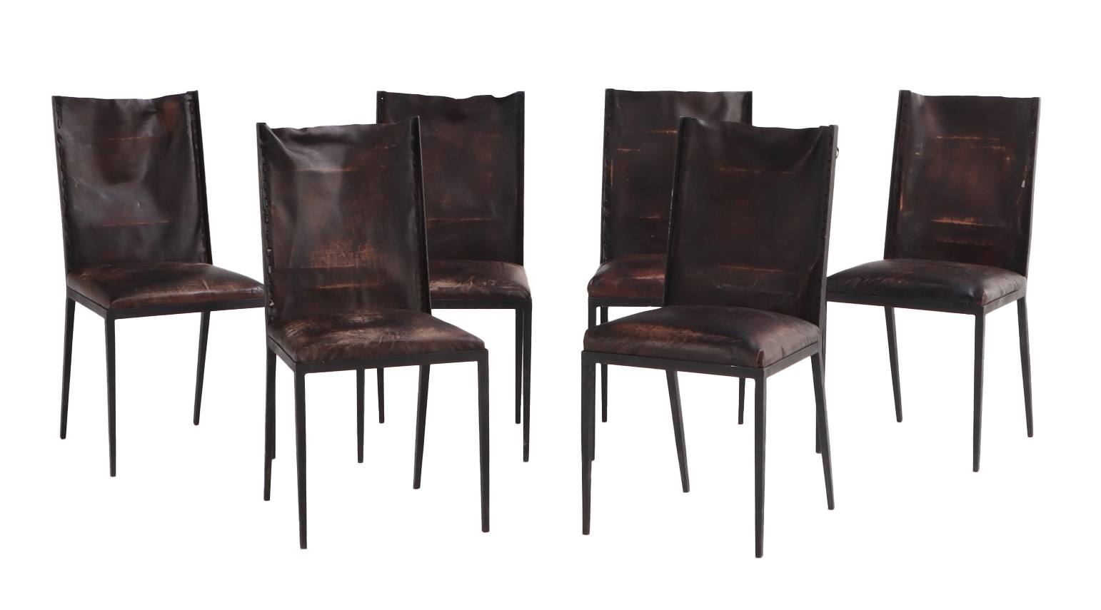 Jean-Michel Frank | Six iron and leather dining chairs | MutualArt