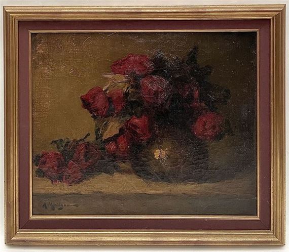 Albertus Matignon | Still life with a bouquet of roses | MutualArt