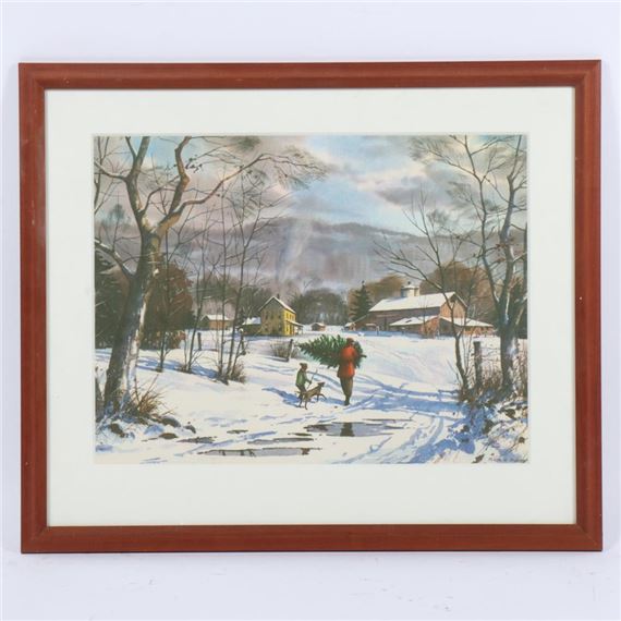 Floyd Hopper | frozen stream with figures carrying a Christmas tree in ...