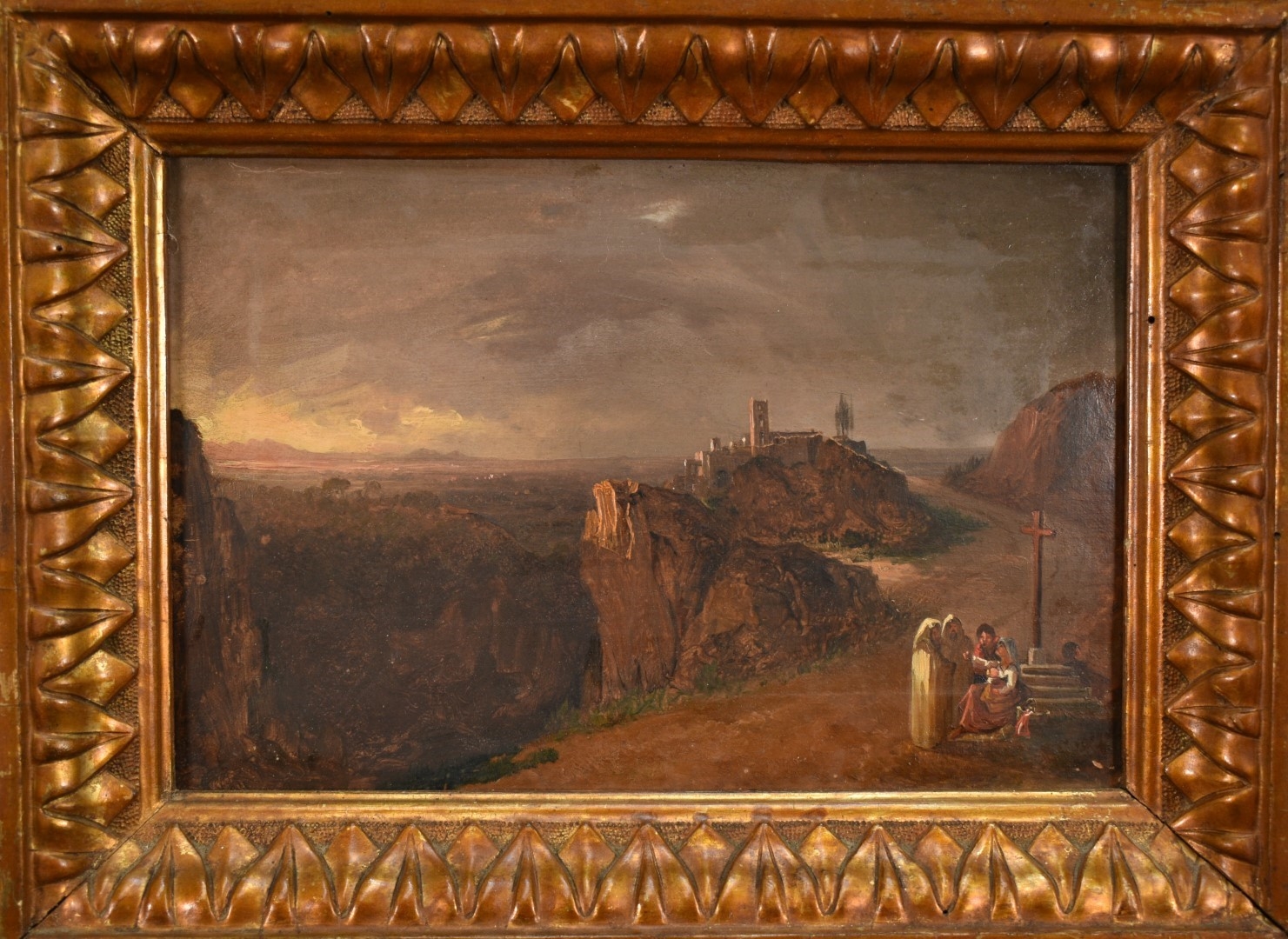 David Roberts | An extensive mountainous landscape with figures by a ...