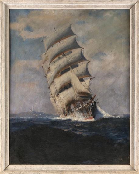 T. Bailey | Clipper ship off a coastal lighthouse (19th Century 20th ...