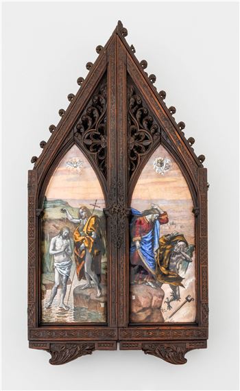 Raffaello Sanzio | A 19th-century Neo-Gothic Limoges enamel triptych with depictions from the ...