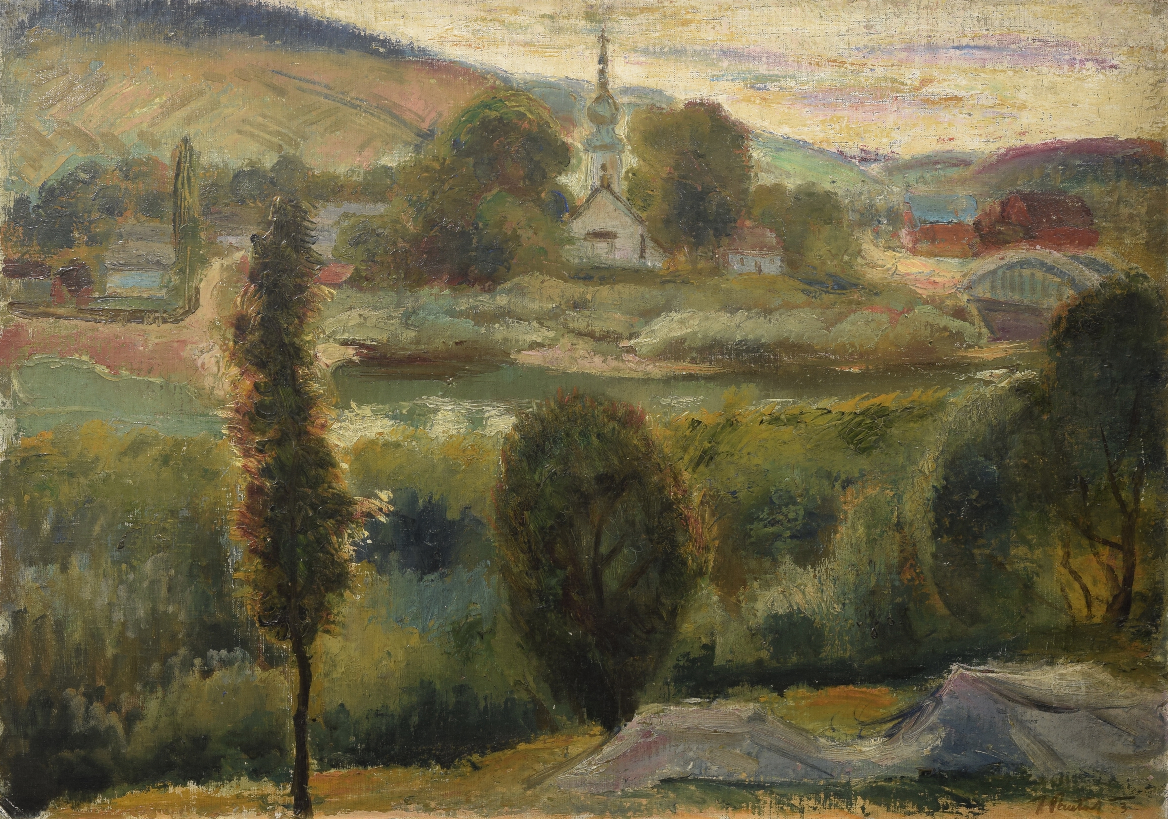 Fryderyk Pautsch | Pejzaż z kościółkiem (1933) | MutualArt