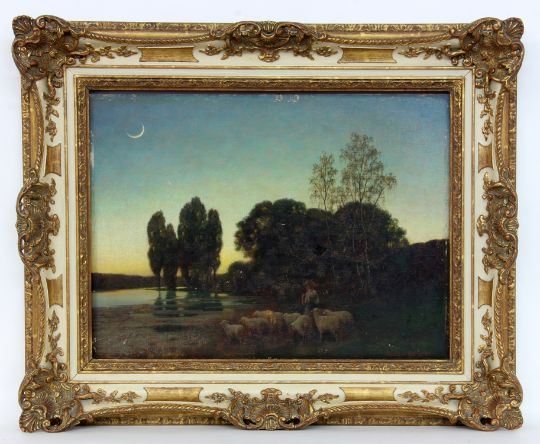 Traugott Hermann Rüdisühli | Shepherd with sheep at the moor pond ...