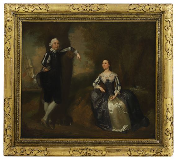 Arthur Devis | Portrait of Sir Peter and Lady Dennis, full-length, in a ...