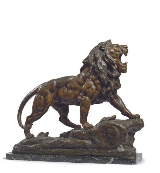 Léon Bureau | Roaring Lion Large subject in patinated regula on a ...
