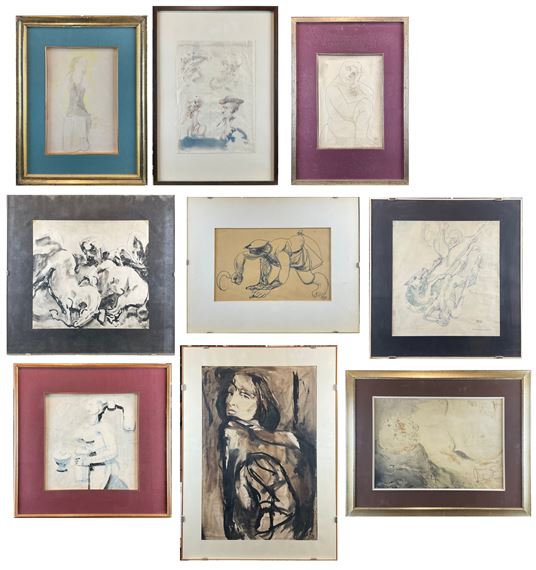 Edmondo Poletti | Lotto composto da nove tra disegni e tecniche miste ...