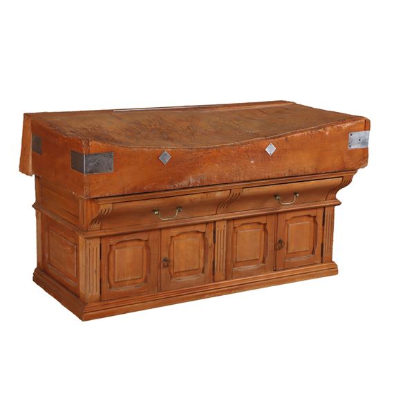 Block | French two part butcher block having four doors and two drawers ...