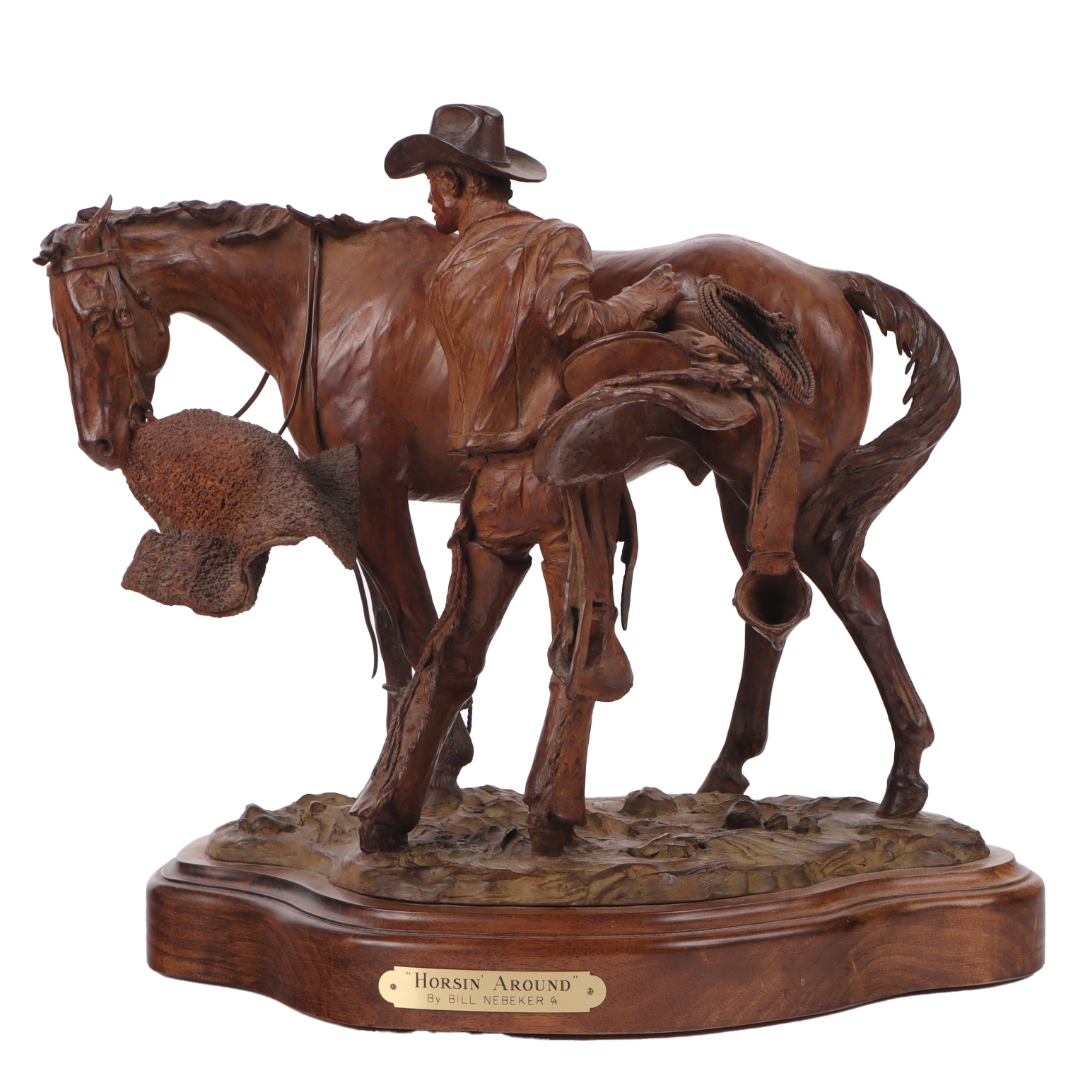 Bill Nebeker | Bronze sculpture Horsing Around depicting a cowboy ...
