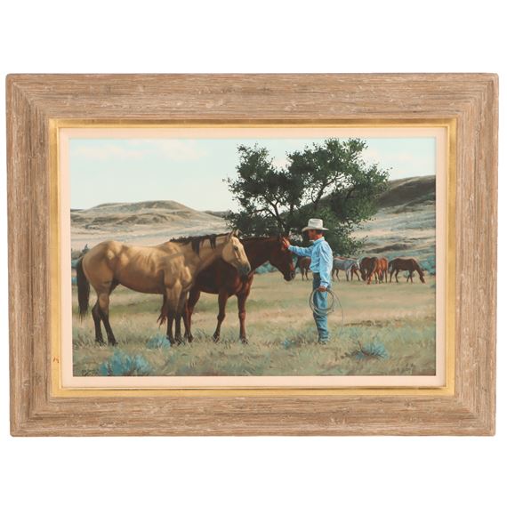 Mark Swanson | A Gentle Hand depicting a cowboy and his horses (Circa ...