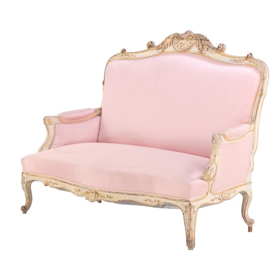 LOUIS | French painted and giltwood Louis XV style upholstered sofa ...