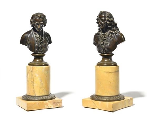 Jean-Jacques Rousseau | Brown patina and gilded bronze busts on ...