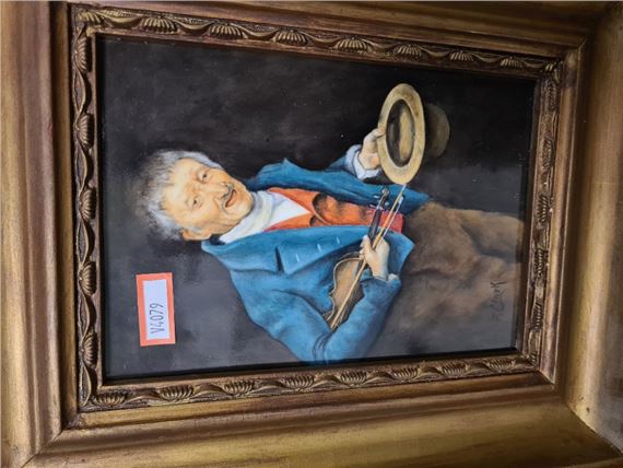 F. Clark | A painting on porcelain panel of Beggar musician by F. Clark ...