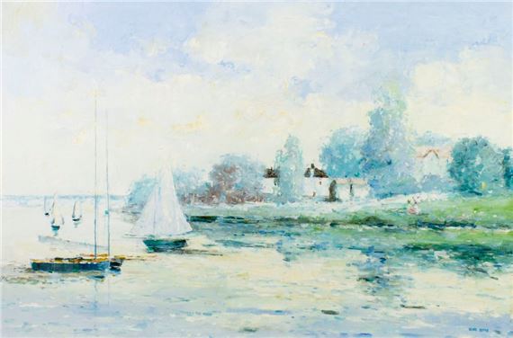 Henri Dupre | Coastal Landscape with Sailboats | MutualArt