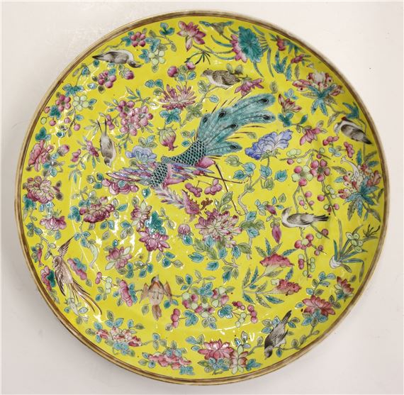 Phoenix | Fine Chinese Famille Jaune Phoenix Dish | MutualArt
