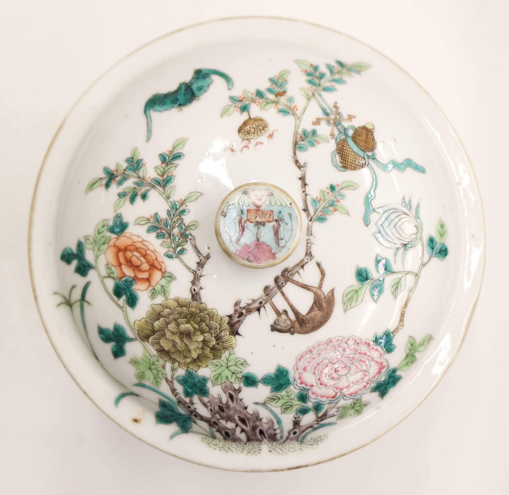 Monkey | Fine Chinese Enameled Porcelain Covered Bowl | MutualArt