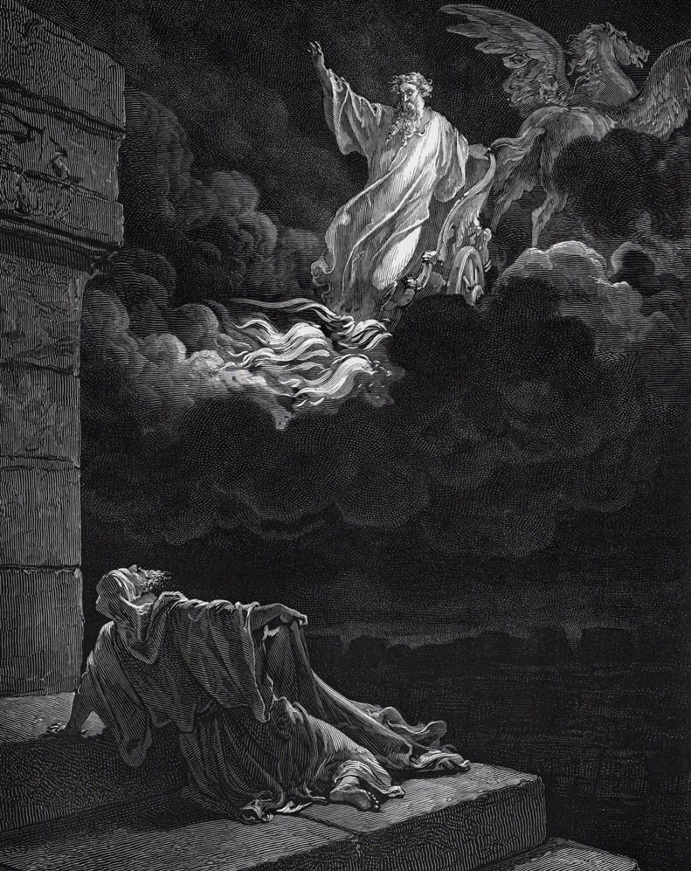 Gustave Doré | GUSTAVE DORE 1800s Biblical Woodcut Elijah Taken Up To ...