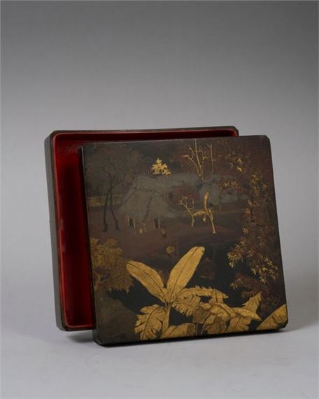 Pham Hau | Square-shaped box in polychrome and gold lacquered wood ...
