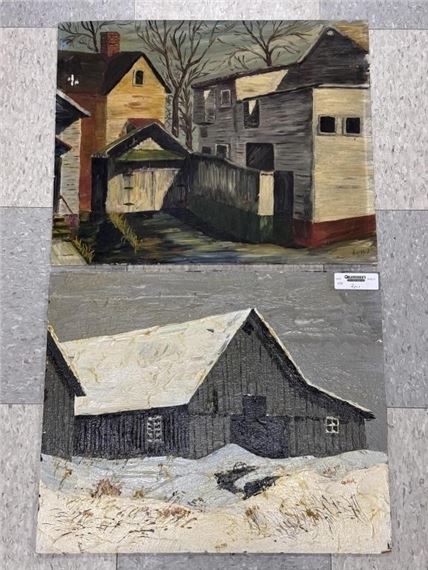 Vern Mauk | 2 Vern Mauk Oil on Board Paintings of Buildings | MutualArt