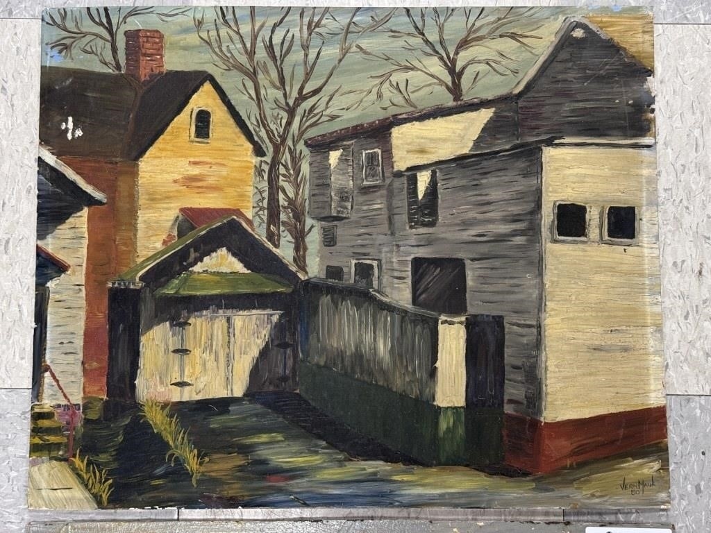 Vern Mauk | 2 Vern Mauk Oil on Board Paintings of Buildings | MutualArt