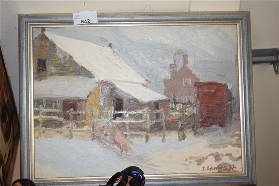 J. Adams | Small oil on board study of pigs in the snow signed J Adams ...