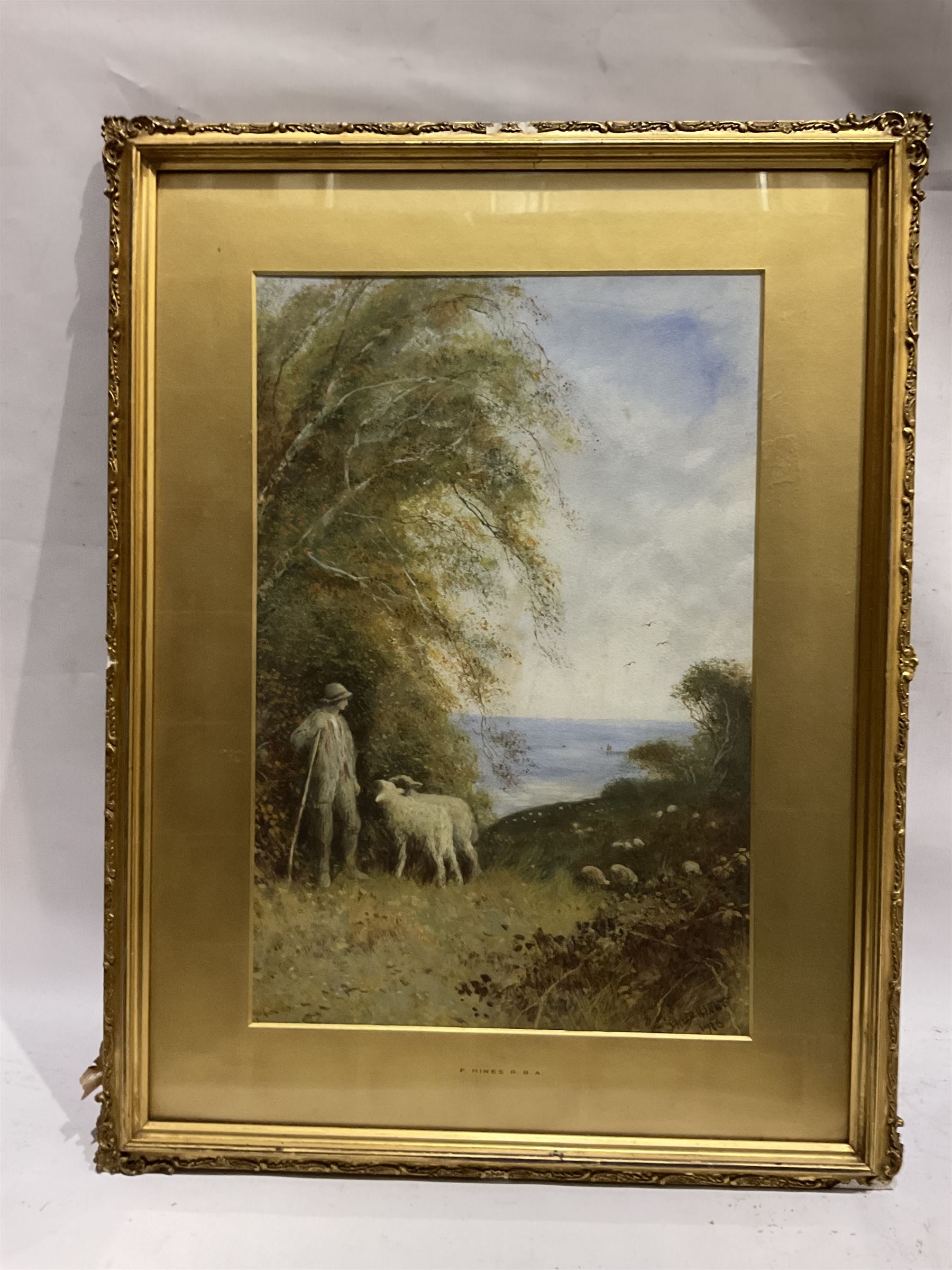 Frederick Hines | Shepherd and Sheep (1916) | MutualArt