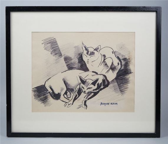 Jacques Nam | Two Cats Lying Down (1898) | MutualArt