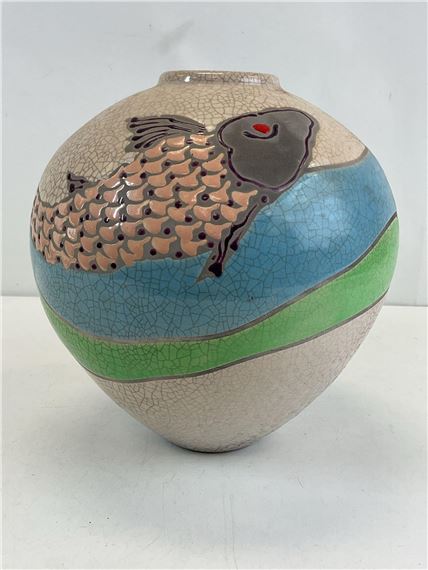 Robert Maurel | Robert Chance fish design pottery vase with craquelure ...
