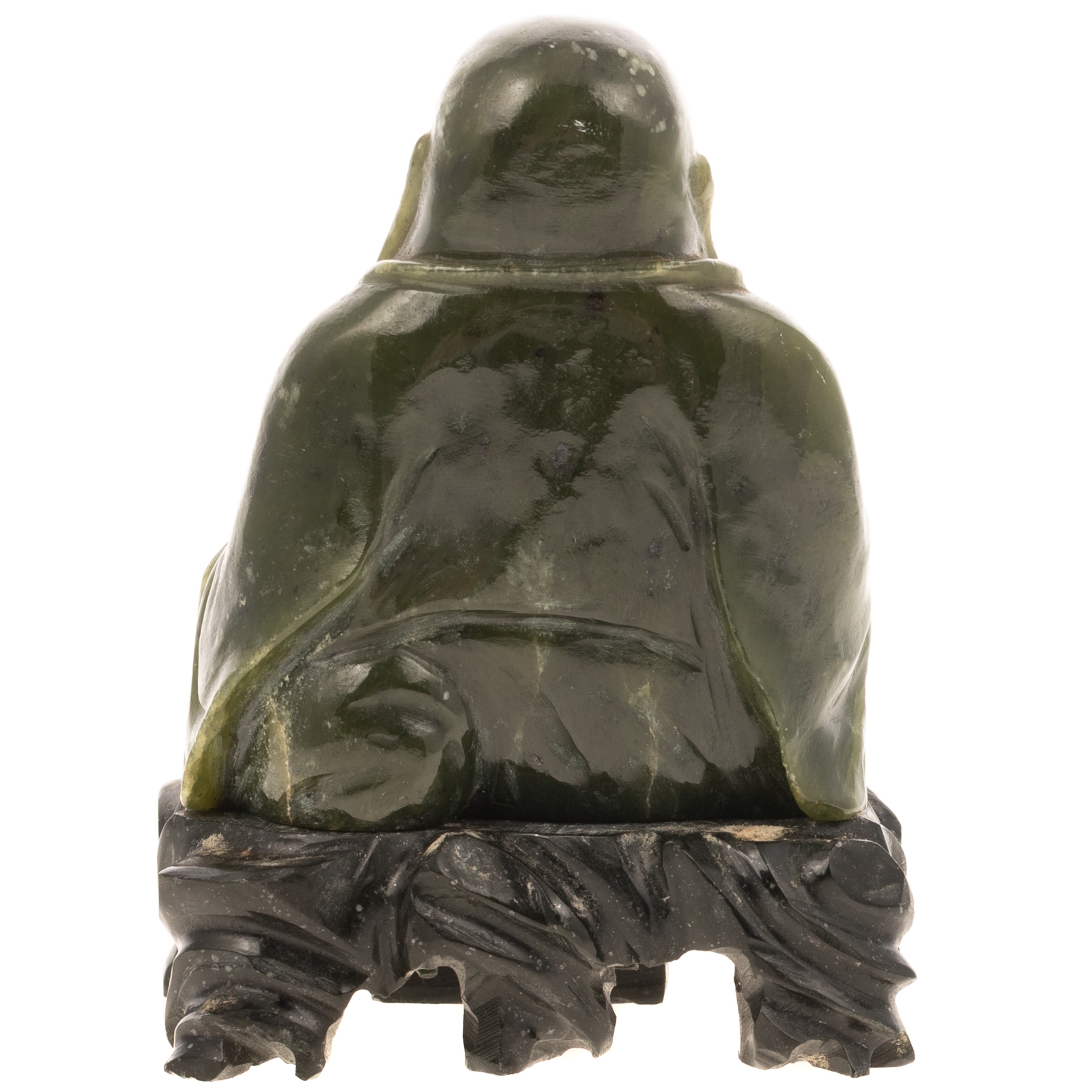 Hotei | Chinese Carved Nephrite Spinach Jade Hotei | MutualArt