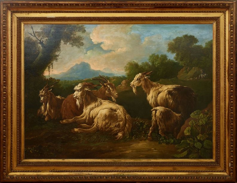 Philipp Peter Roos | Caprine goats at rest in an animated landscape ...