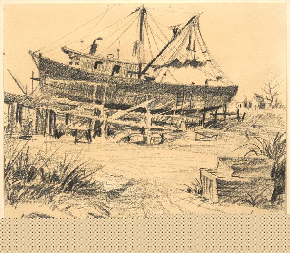 Dale Rayburn | Dale Rayburn Pencil Drawing of Harbor | MutualArt