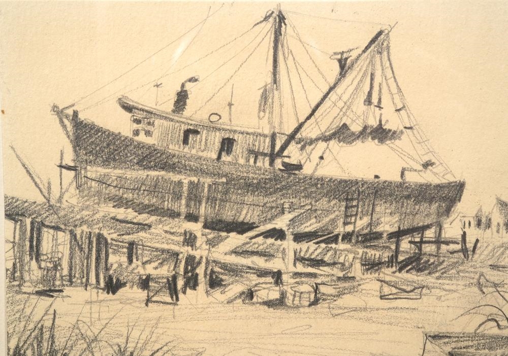 Dale Rayburn | Dale Rayburn Pencil Drawing of Harbor | MutualArt