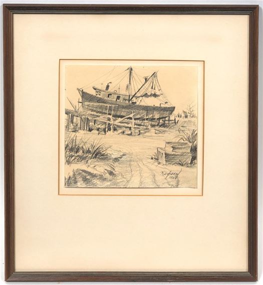 Dale Rayburn | Dale Rayburn Pencil Drawing of Harbor | MutualArt